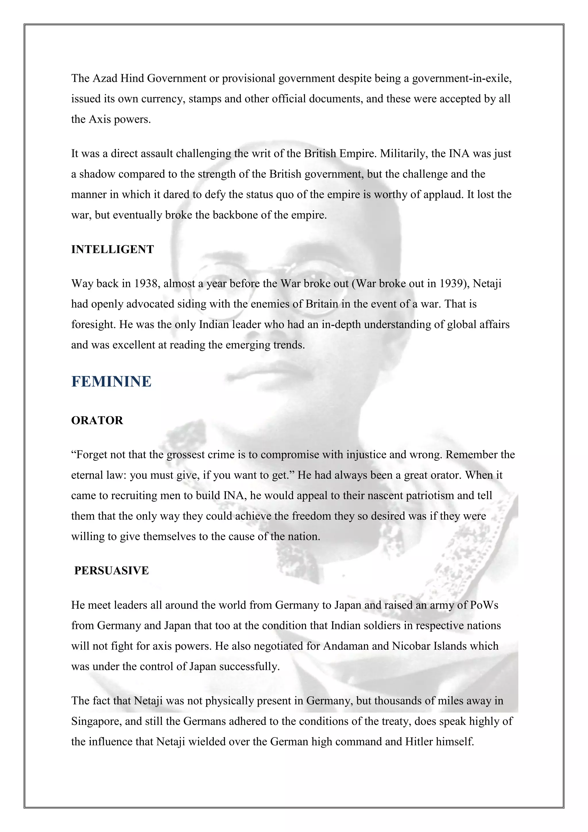 leadership lessons from Subhash chandra bose | PDF