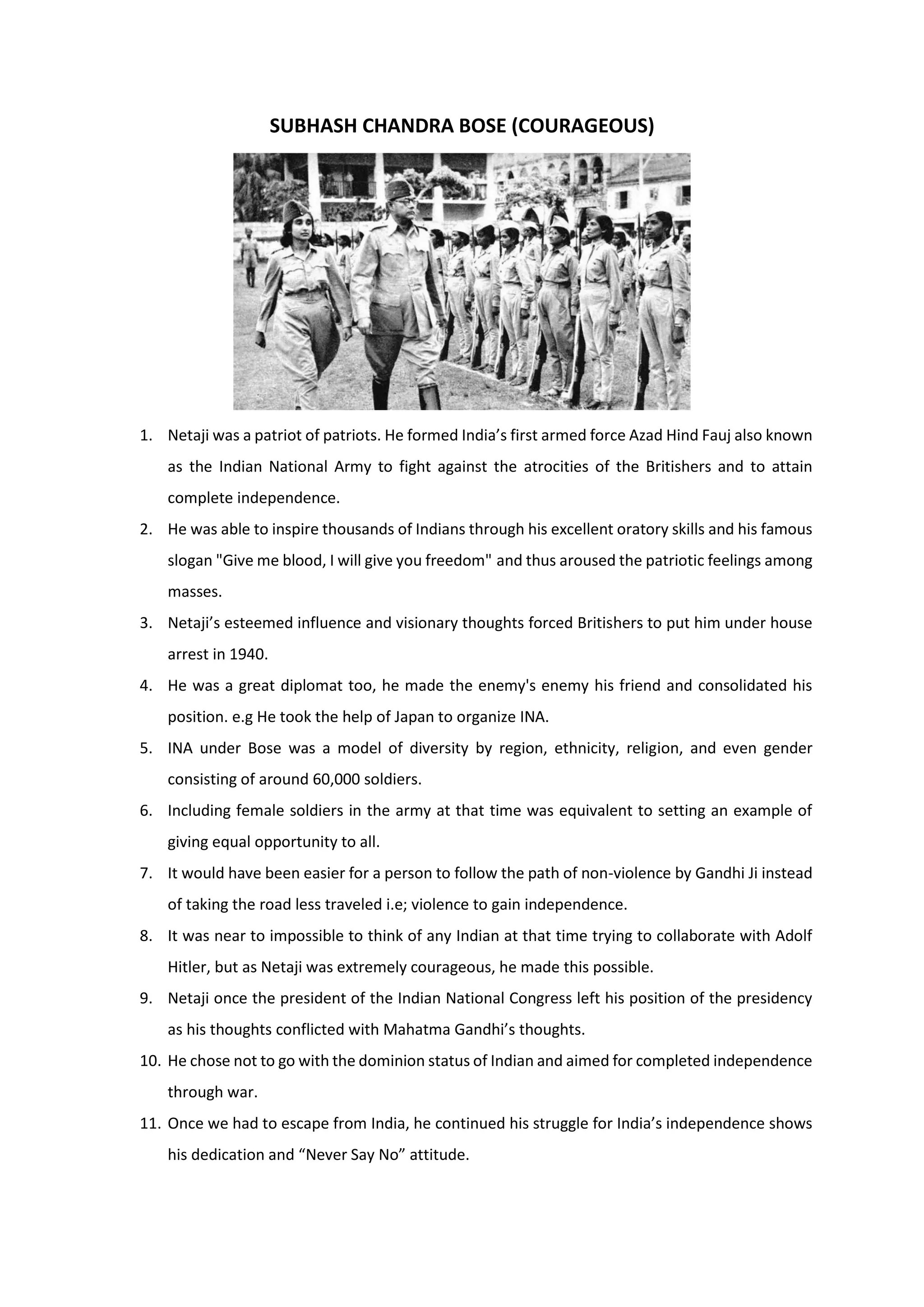 Leadership qualities of Netaji Subhash Chandra Bose | PDF