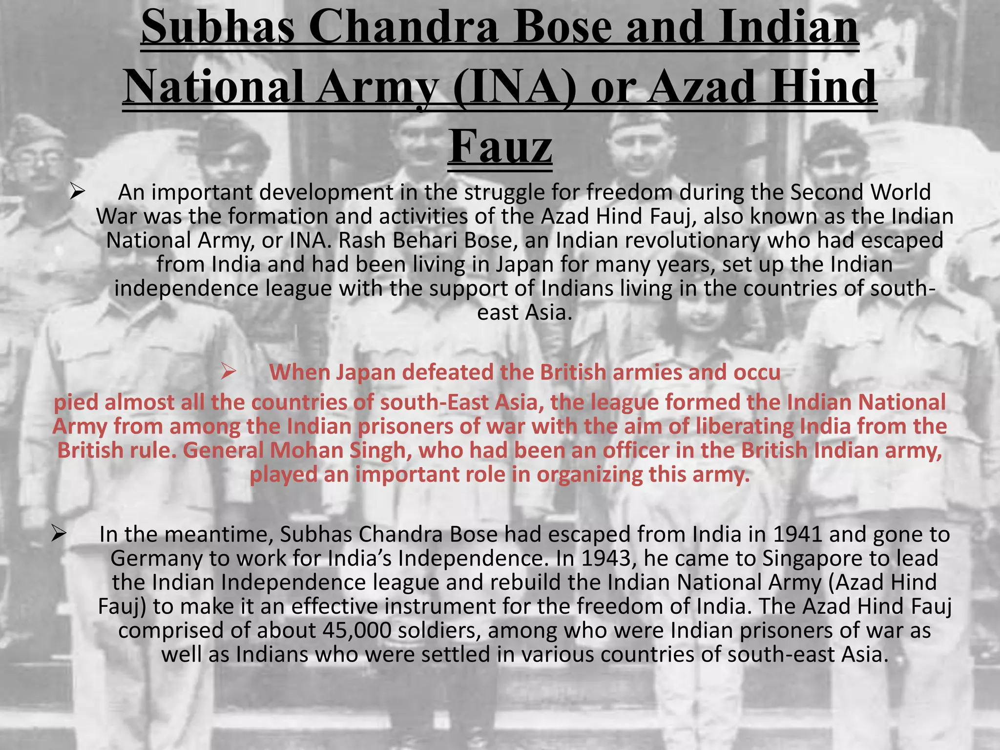 Subhash Chandra Bose &Indian National Army. | PPTX