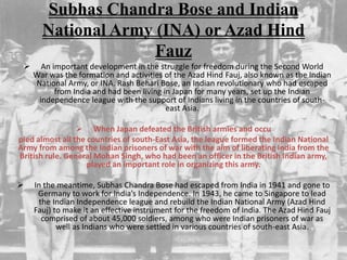Subhash Chandra Bose &Indian National Army. | PPTX