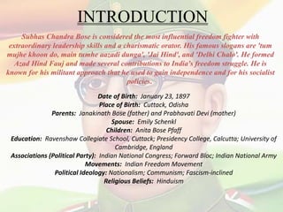 Subhash Chandra Bose &Indian National Army. | PPTX
