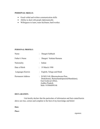 Subhash resume | DOC | IT and Internet Support | Internet