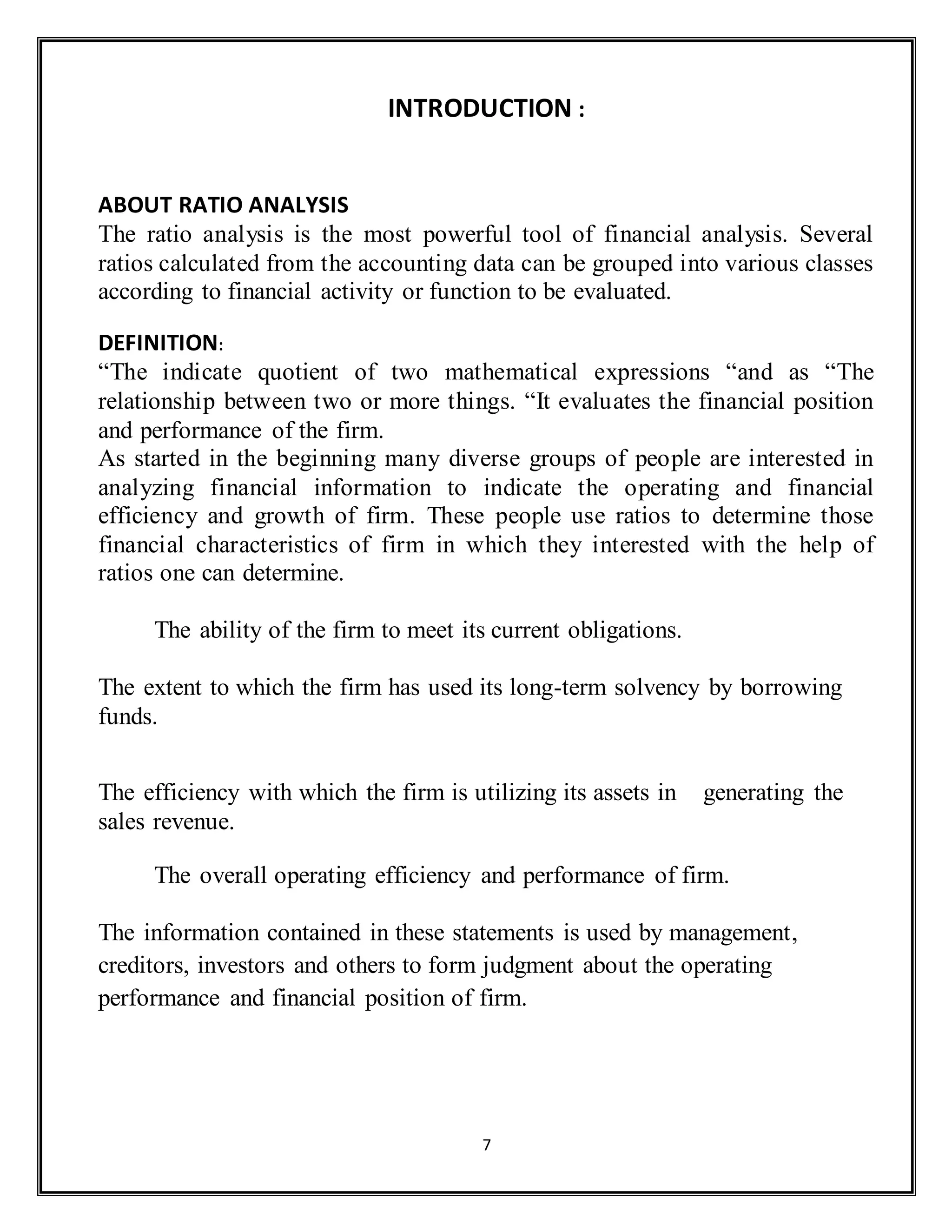 Ratio Analysis project | DOCX