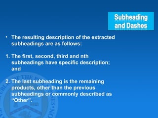 Subheading and dashes tariff classification | PPT