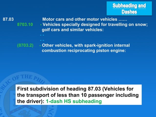 Subheading and dashes tariff classification | PPT