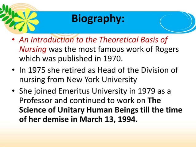 NURSING THEORY Martha Rogers - The Science of Unitary Human Beings ...