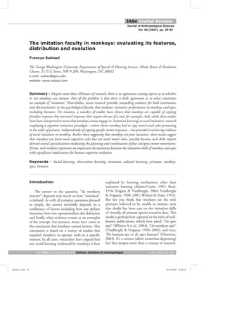 The imitation faculty in monkeys: Evaluating its features, distribution ...