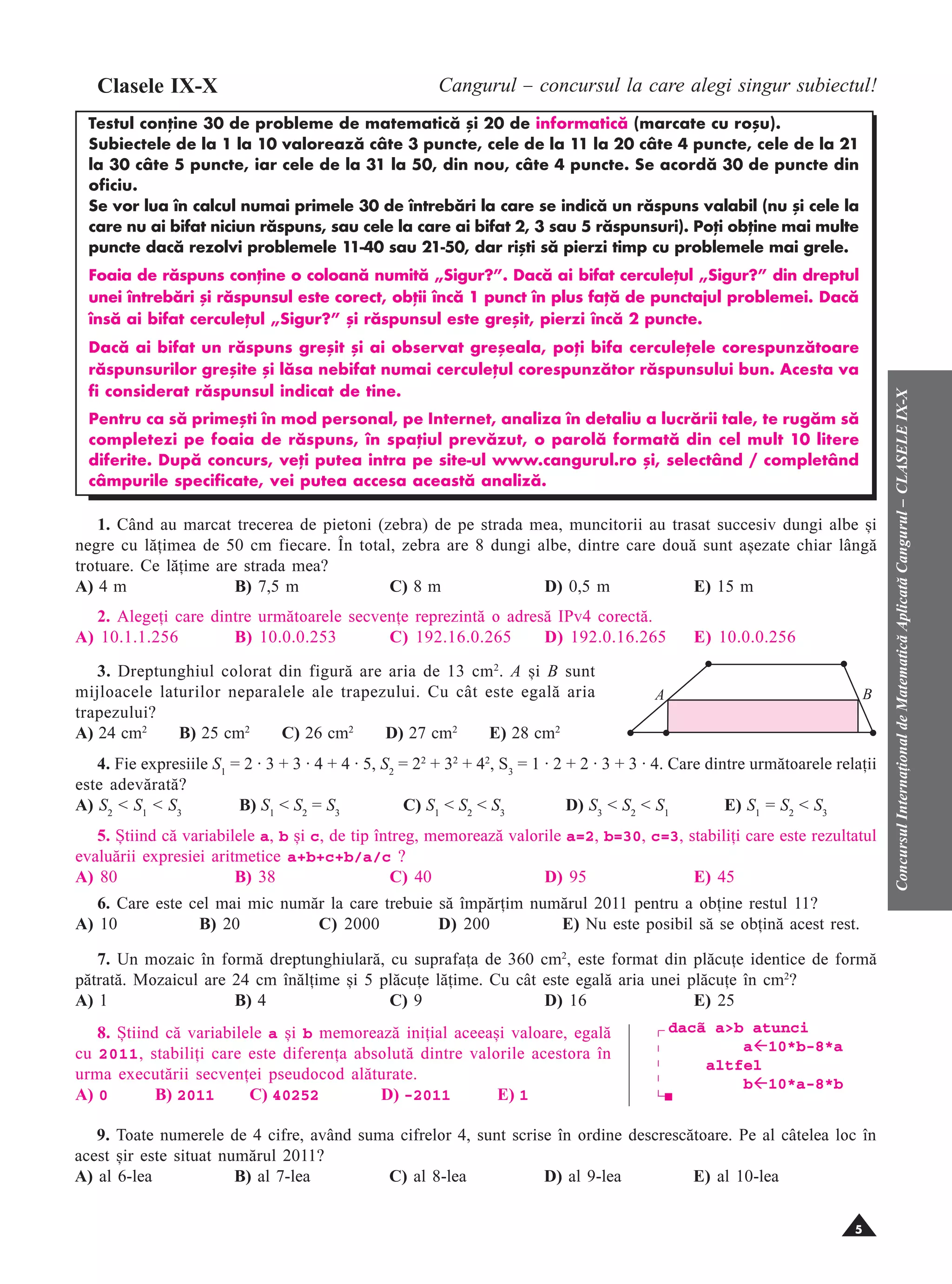Subiecte%20 cangurul%20matematic%20cls%209 10 | PDF
