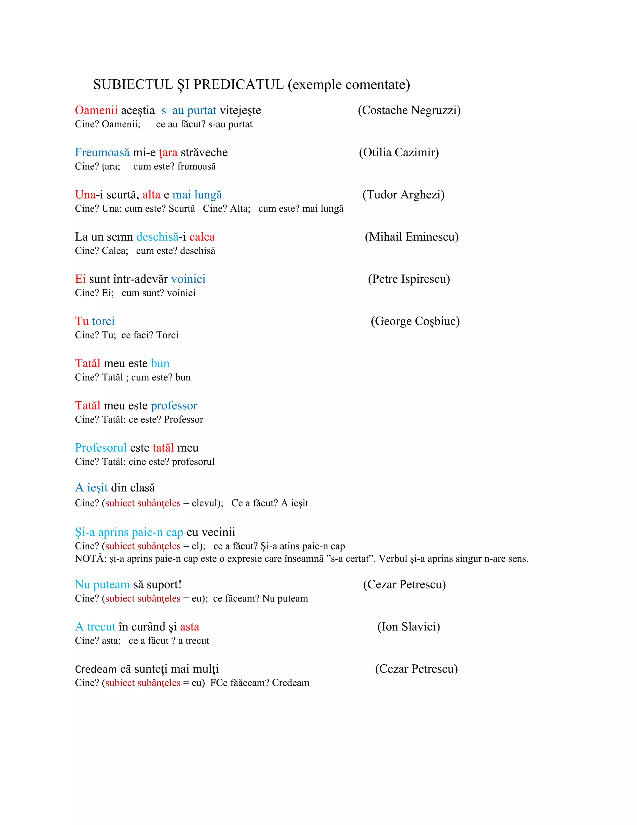 Subiectul si Predicatul | PDF