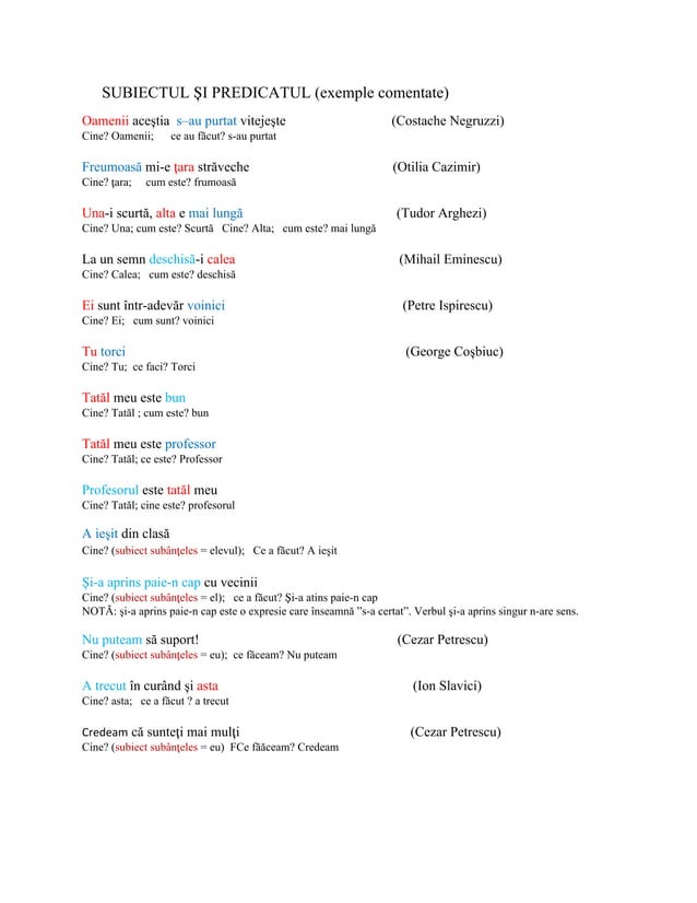 Subiectul si Predicatul | PDF