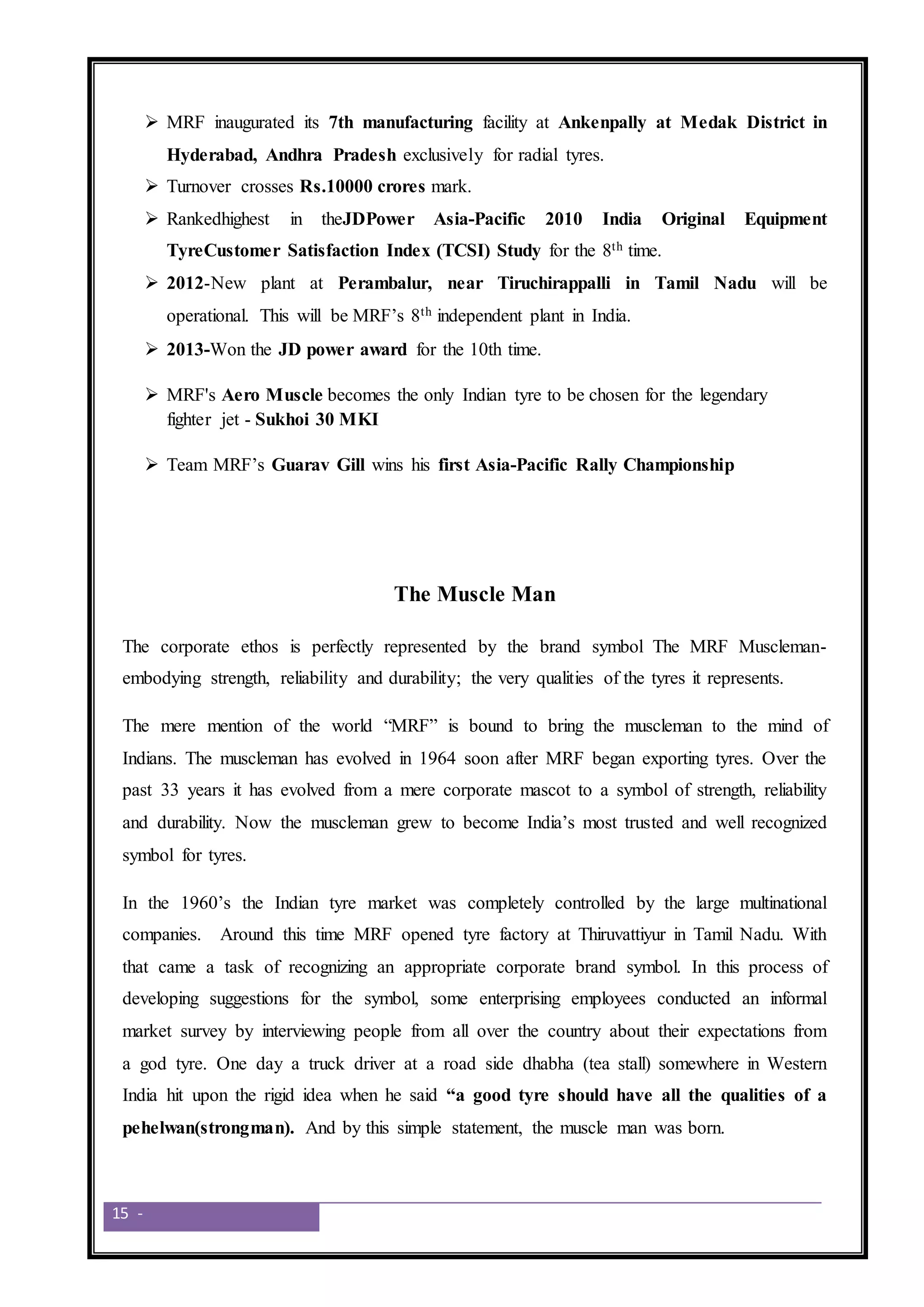 A REPORT ON ORGANIZATION STUDY AT MRF. LTD, KOTTAYAM by Subin surendran ...
