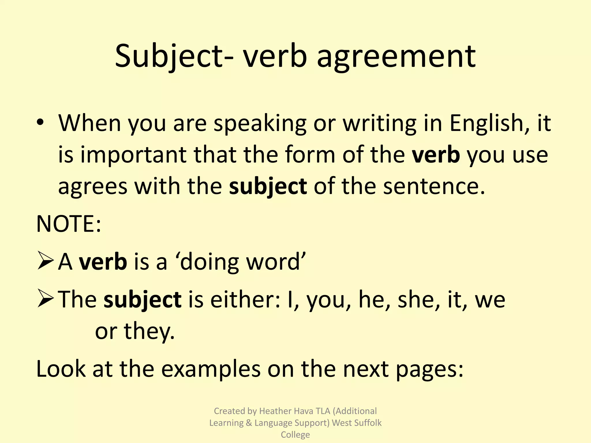 Subject verb agreement | PPTX