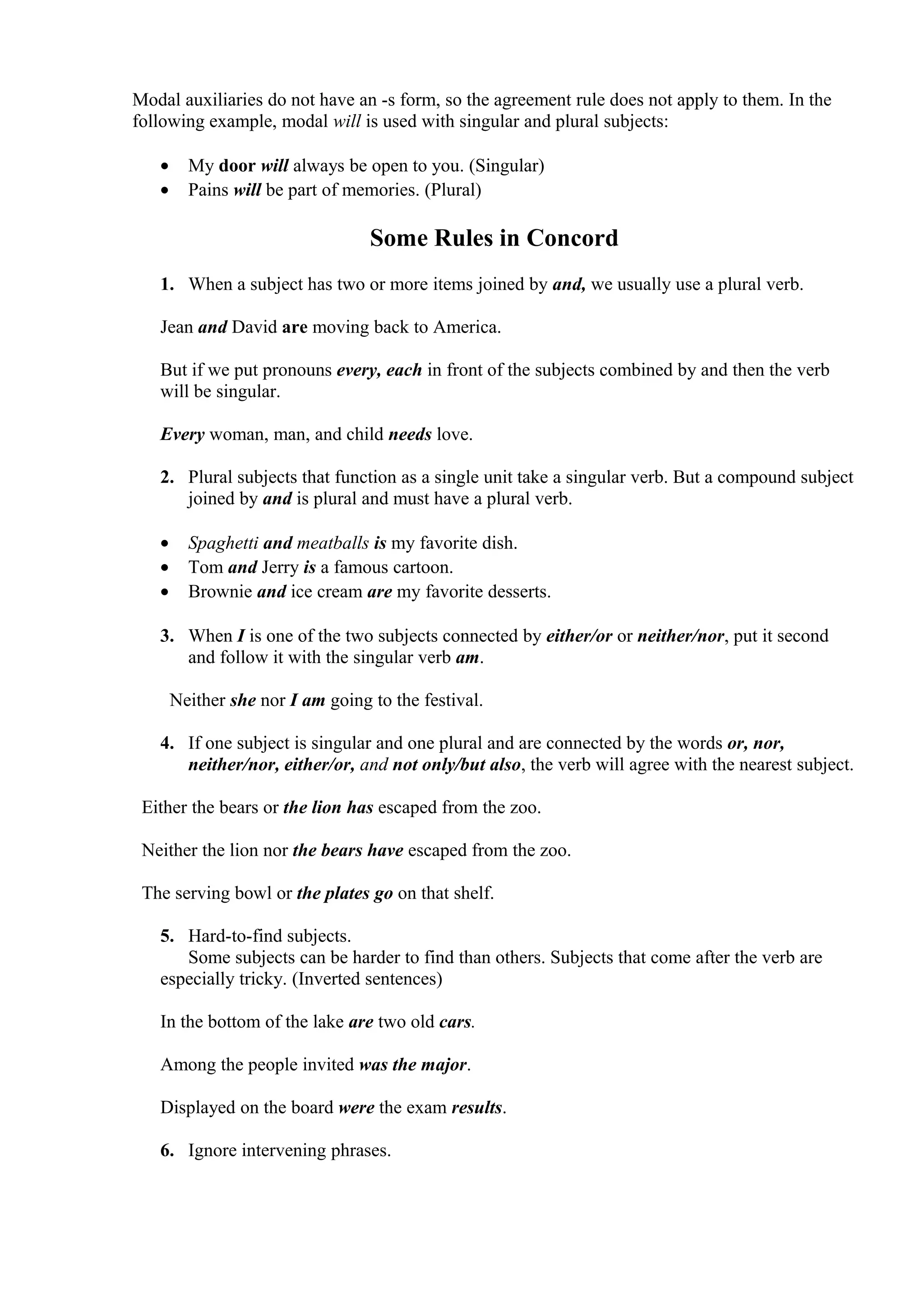Subject verb agreement | DOC