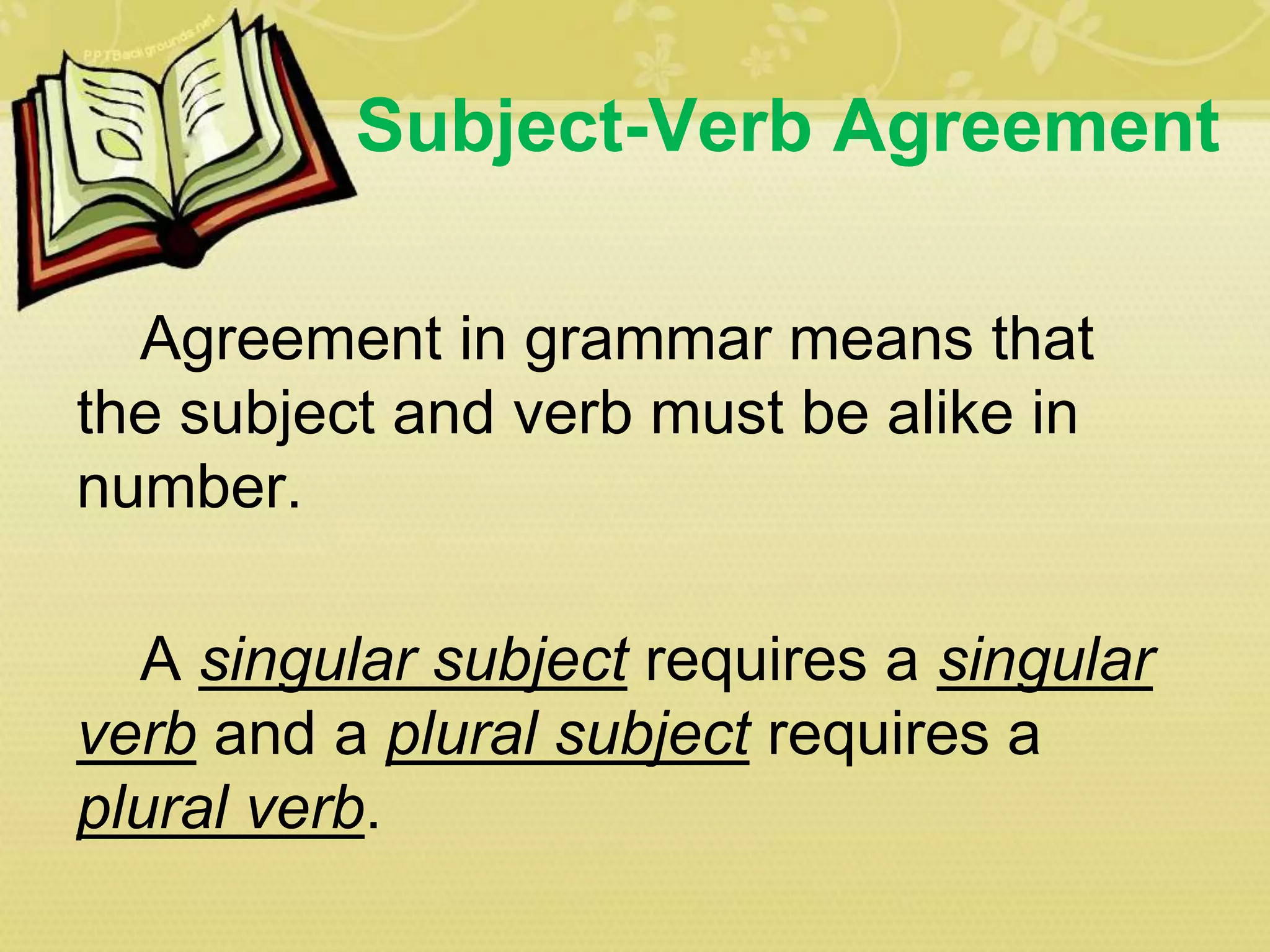 Subject-Verb Agreement - Basic Rules | PPTX