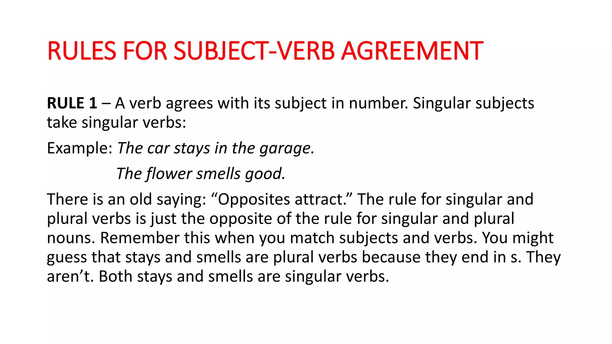 Subject verb agreement (Rules and Exercise with Answer Key) | PPTX