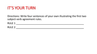 Subject verb agreement (Rules and Exercise with Answer Key) | PPTX