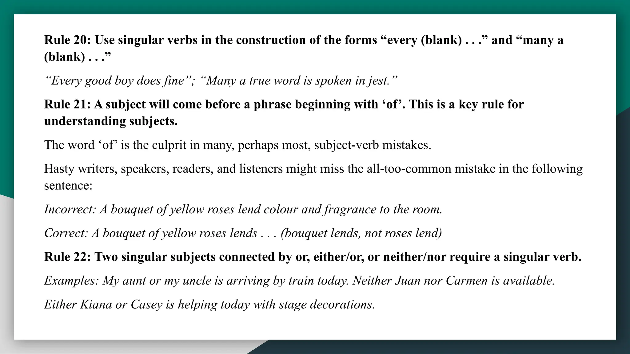 SUBJECT-VERB AGREEMENT - Part of the English Grammar | PPTX