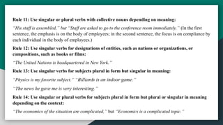 SUBJECT-VERB AGREEMENT - Part of the English Grammar | PPTX