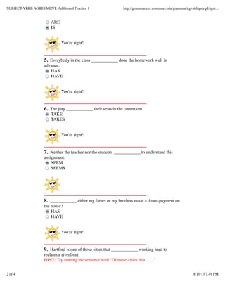 Subject verb agreement: additional practice 1 | PDF