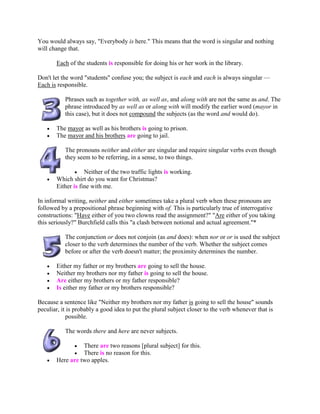 Subject verb agreement | DOCX | Homework and Study | Education