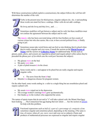 Subject verb agreement | DOCX | Homework and Study | Education