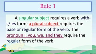 Subject verb agreement rlues 1-4 | PPT