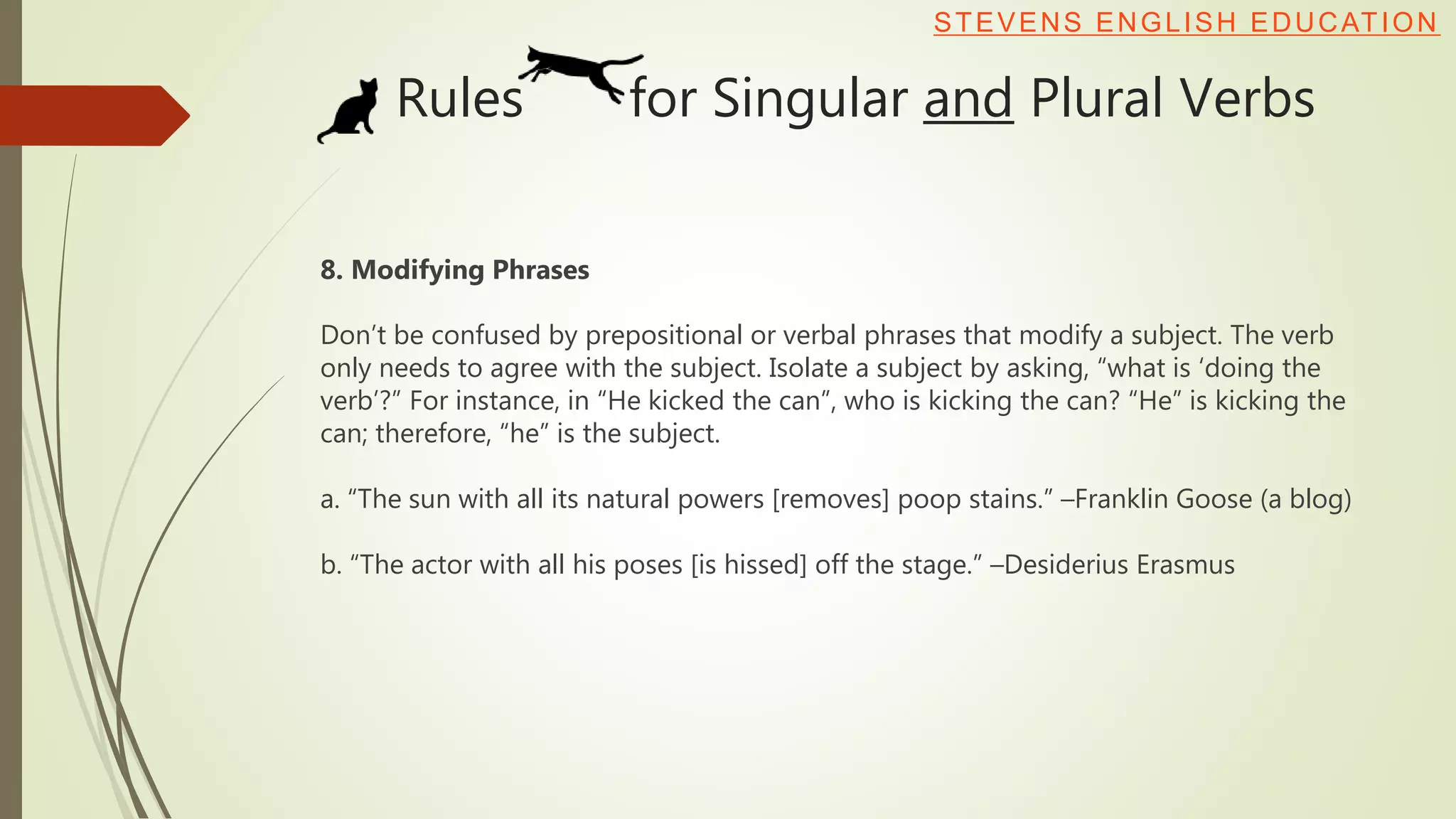 Subject verb agreement with explanations, examples and exercises | PPTX