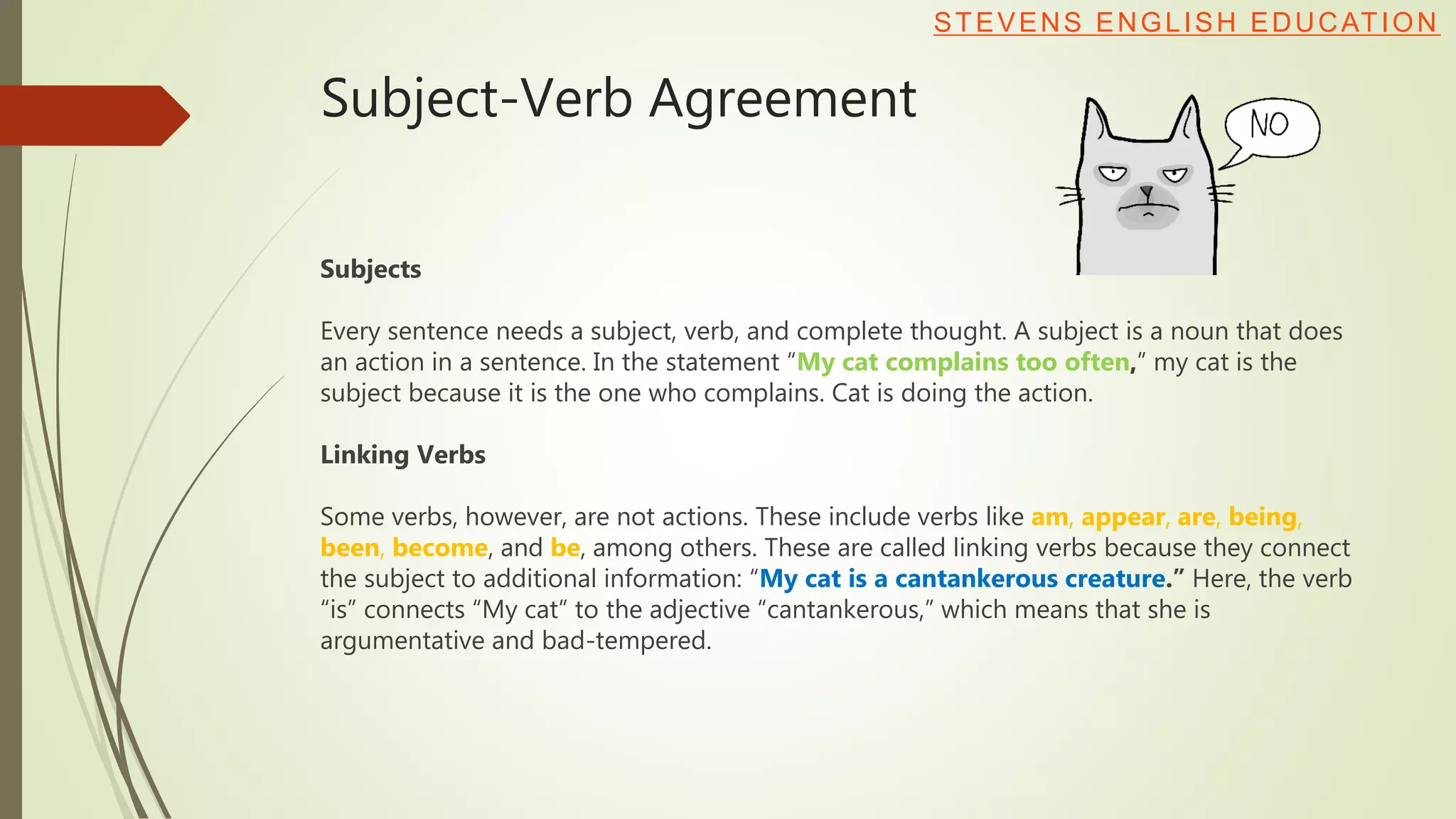 Subject verb agreement with explanations, examples and exercises | PPTX