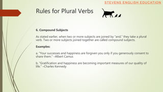 Subject verb agreement with explanations, examples and exercises | PPTX