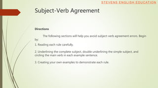 Subject verb agreement with explanations, examples and exercises | PPTX