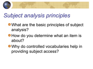 Subject analysis, an introduction | PPT