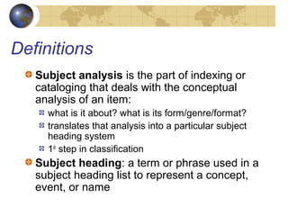 Subject analysis, an introduction | PPT