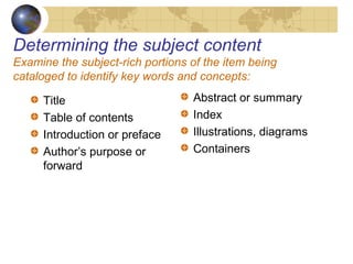 Subject analysis, an introduction | PPT