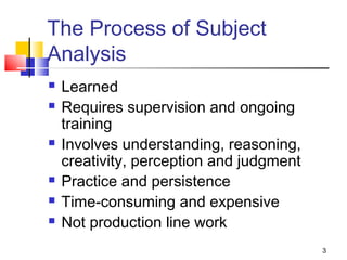 Subject analysis, process of subject analysis | PPT
