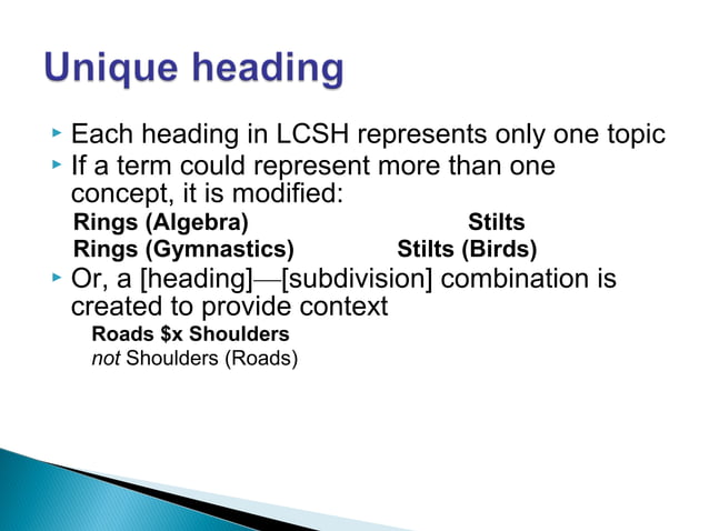 Subject analysis, subject heading principles | PPT