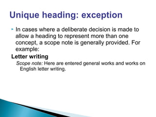 Subject analysis, subject heading principles | PPT