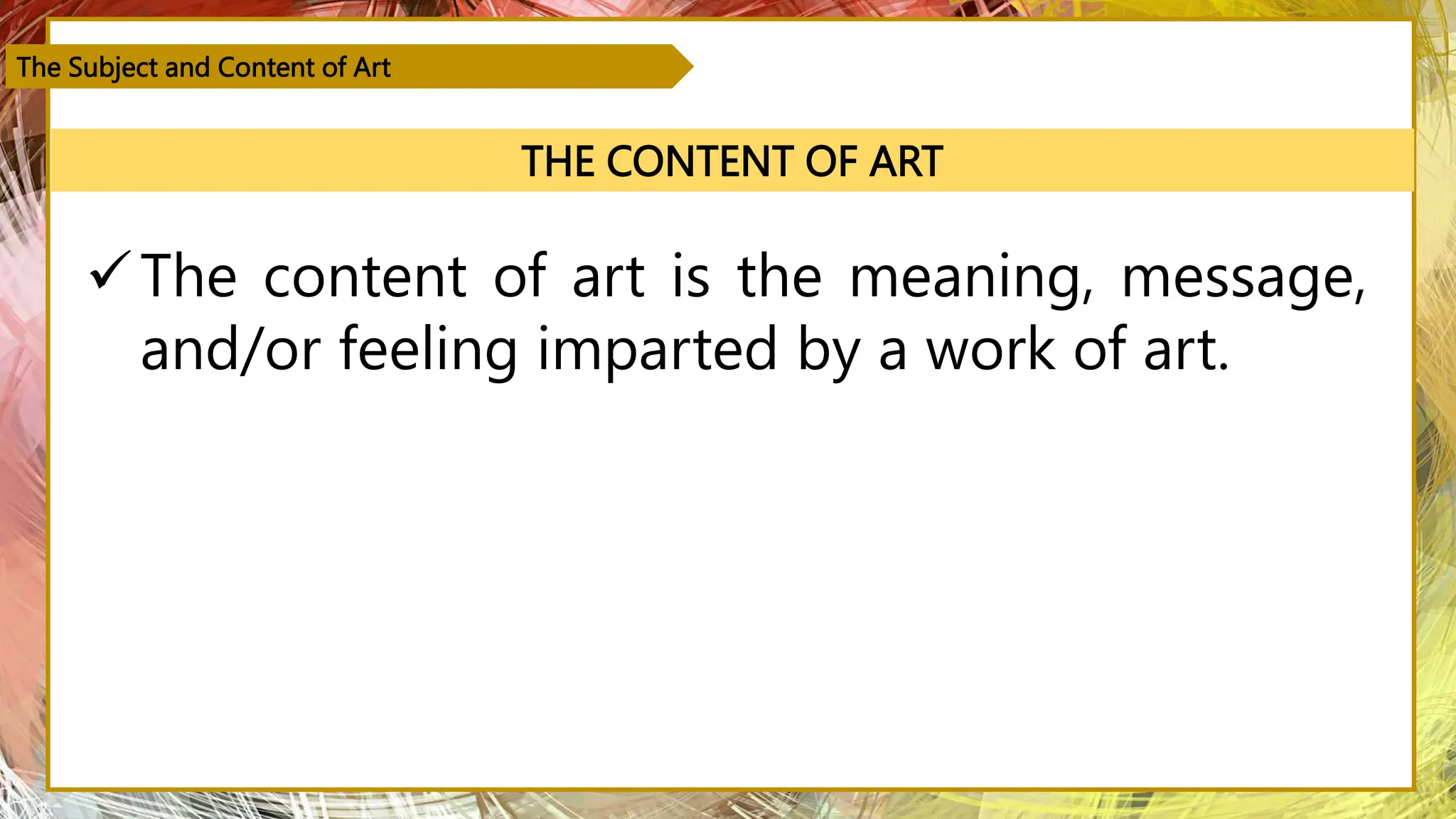 Art Appreciation: Subject and Content ; Kinds and Sources of Subjects ...
