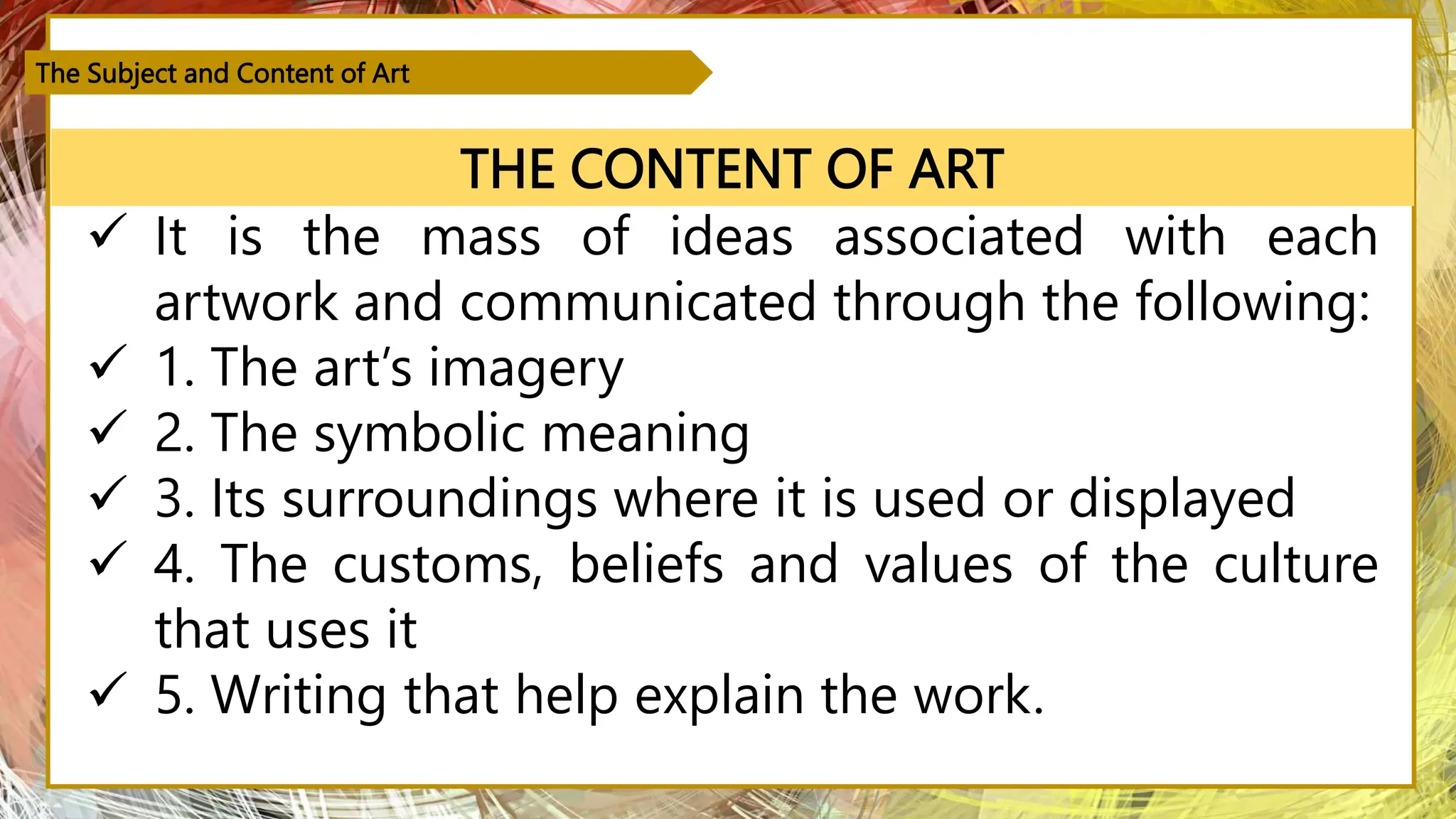 Art Appreciation: Subject and Content ; Kinds and Sources of Subjects ...