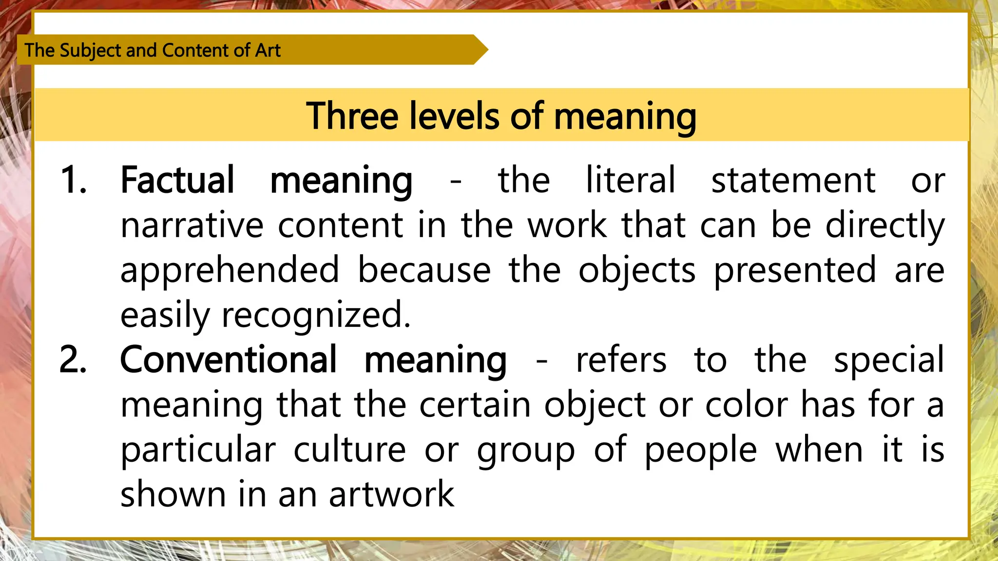 Art Appreciation: Subject and Content ; Kinds and Sources of Subjects ...