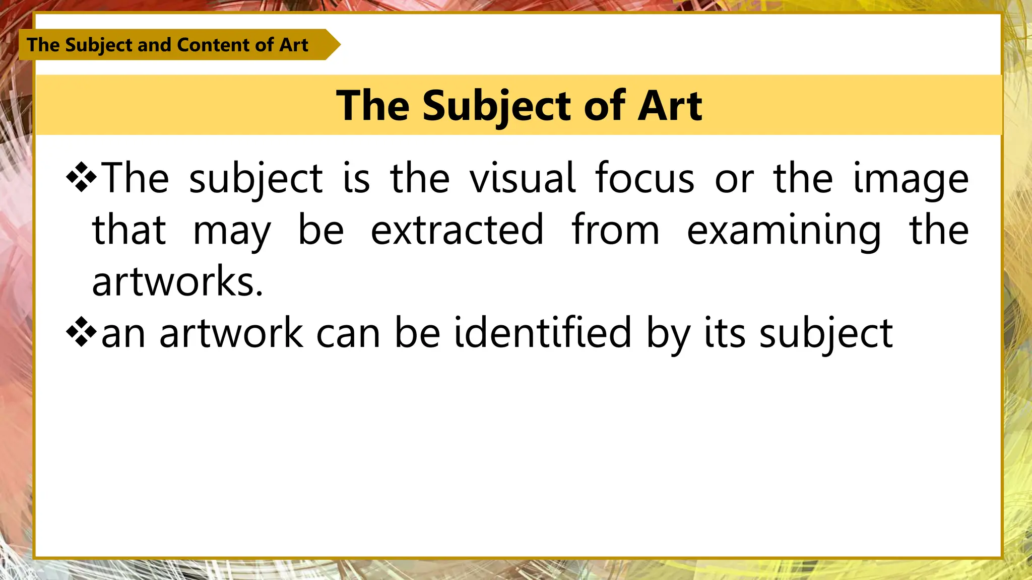 Art Appreciation: Subject and Content ; Kinds and Sources of Subjects ...