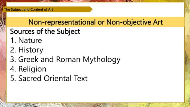 Art Appreciation: Subject and Content ; Kinds and Sources of Subjects ...