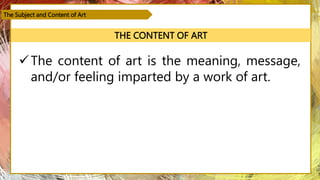 Art Appreciation: Subject and Content ; Kinds and Sources of Subjects ...