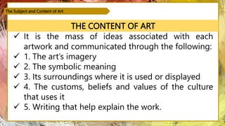 Art Appreciation: Subject and Content ; Kinds and Sources of Subjects ...