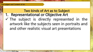 Art Appreciation: Subject and Content ; Kinds and Sources of Subjects ...