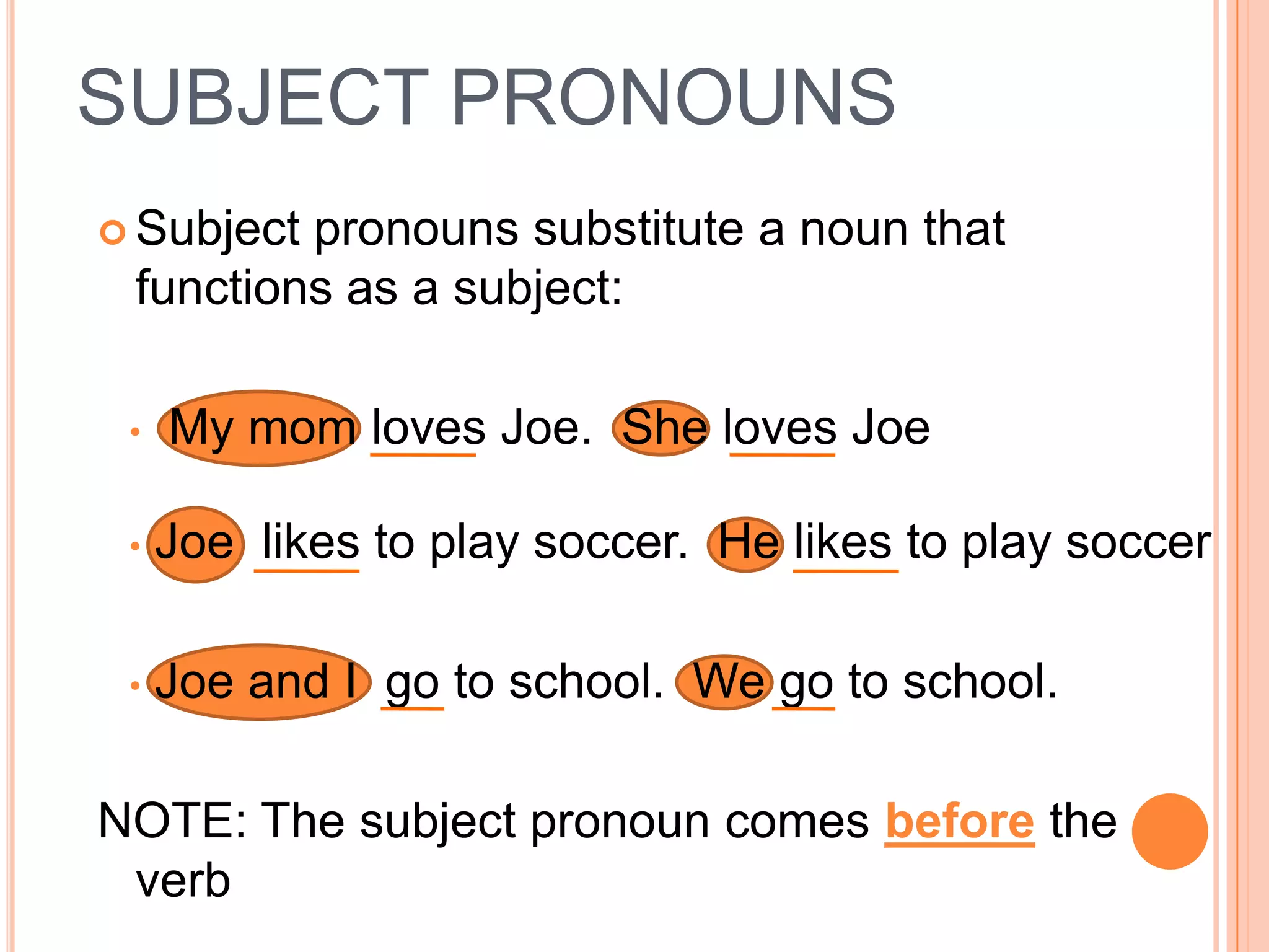 Subject and object pronouns | PPTX