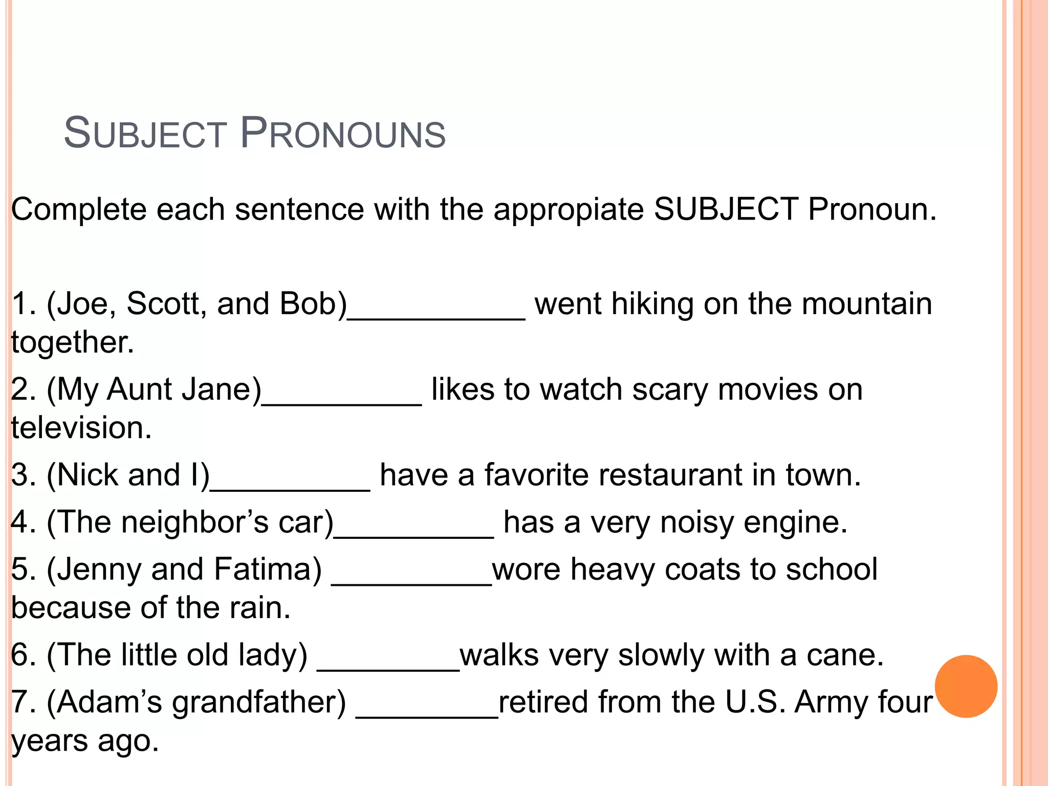Subject and object pronouns exercises | PPTX