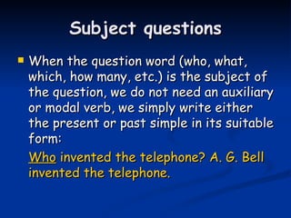 Subject And Object Questions | PPT