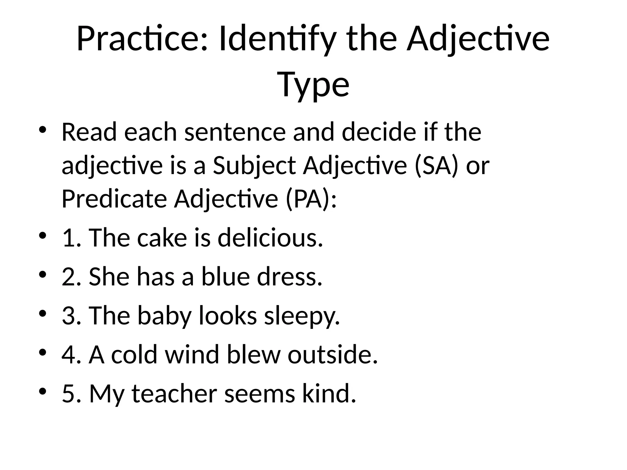 Subject and Predicate Adjectives Lesson 1 | PPTX