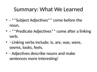 Subject and Predicate Adjectives Lesson 1 | PPT