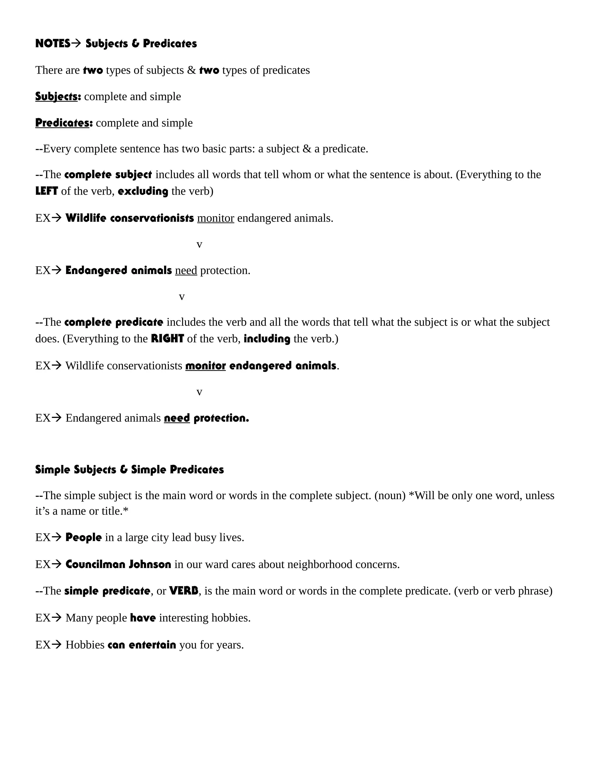 Subject and predicate notes | DOC
